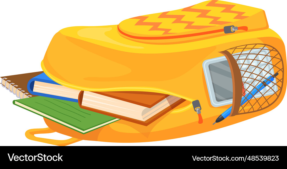 Student stationery in full backpack cartoon icon Vector Image
