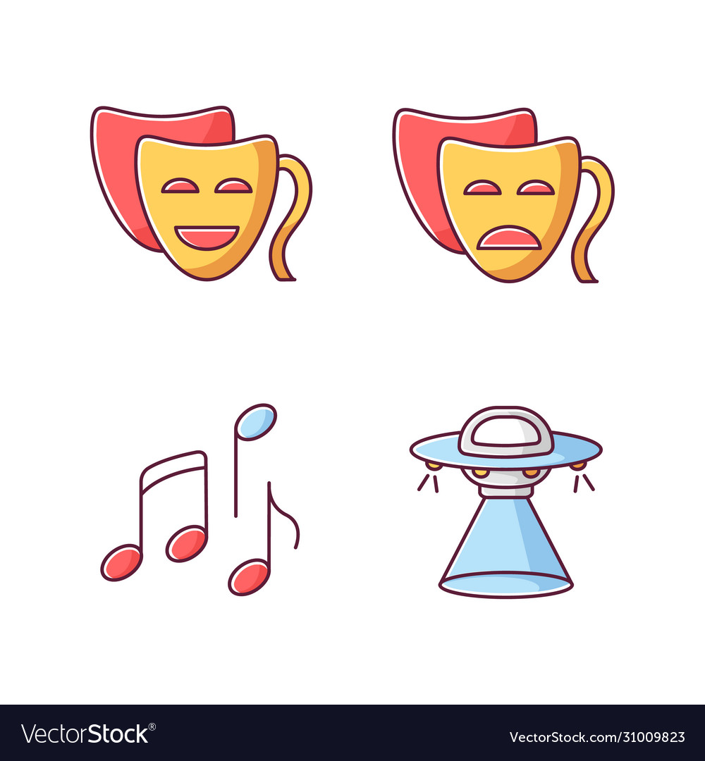 Traditional movie genres rgb color icons set Vector Image