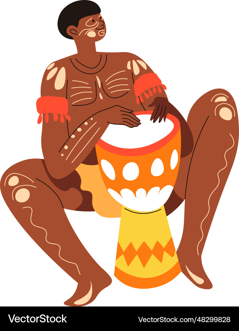 African man tribe playing drums ritual performer Vector Image