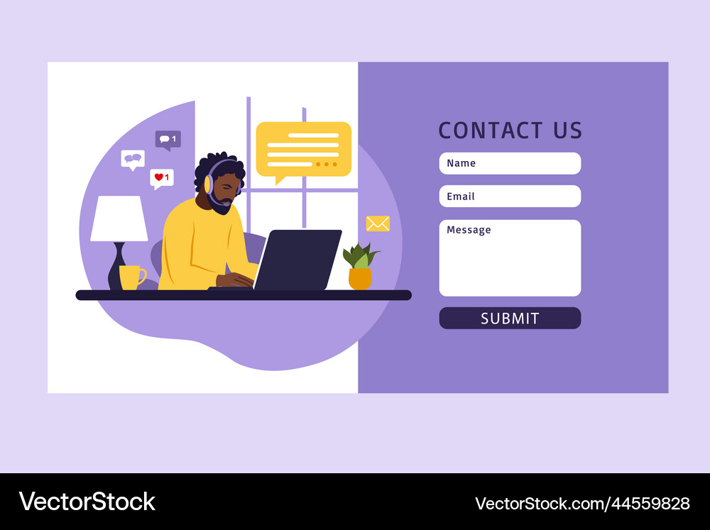 Contact us form template for web african male Vector Image