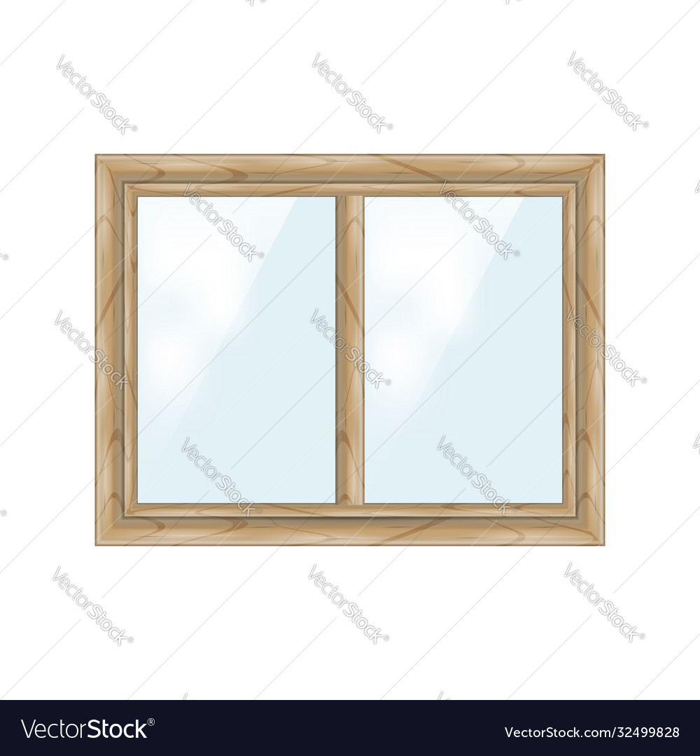 Double wooden window frame with panes isolated Vector Image