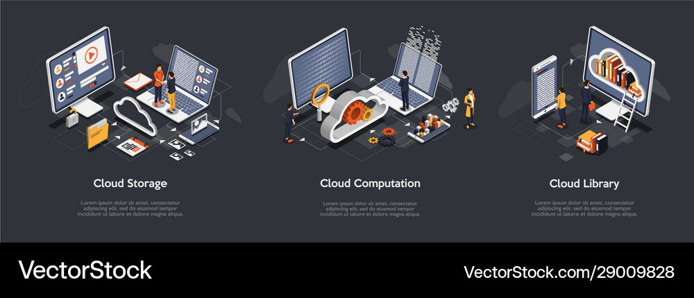 Isometric set cloud storage cloud computation Vector Image