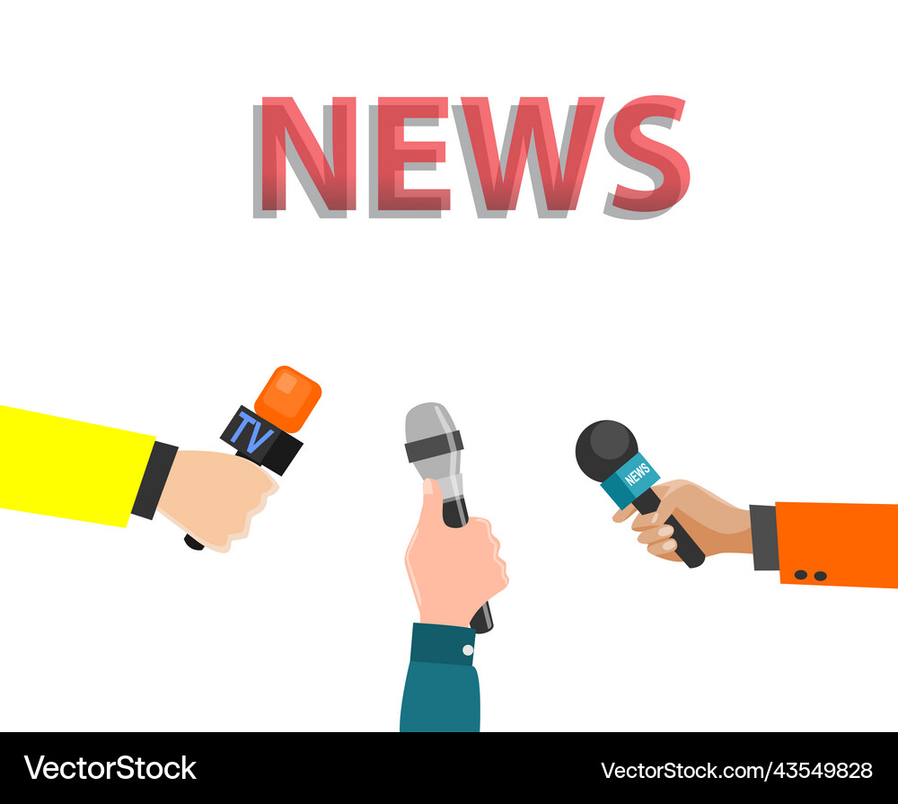 Microphone hands media reporters broadcasting Vector Image
