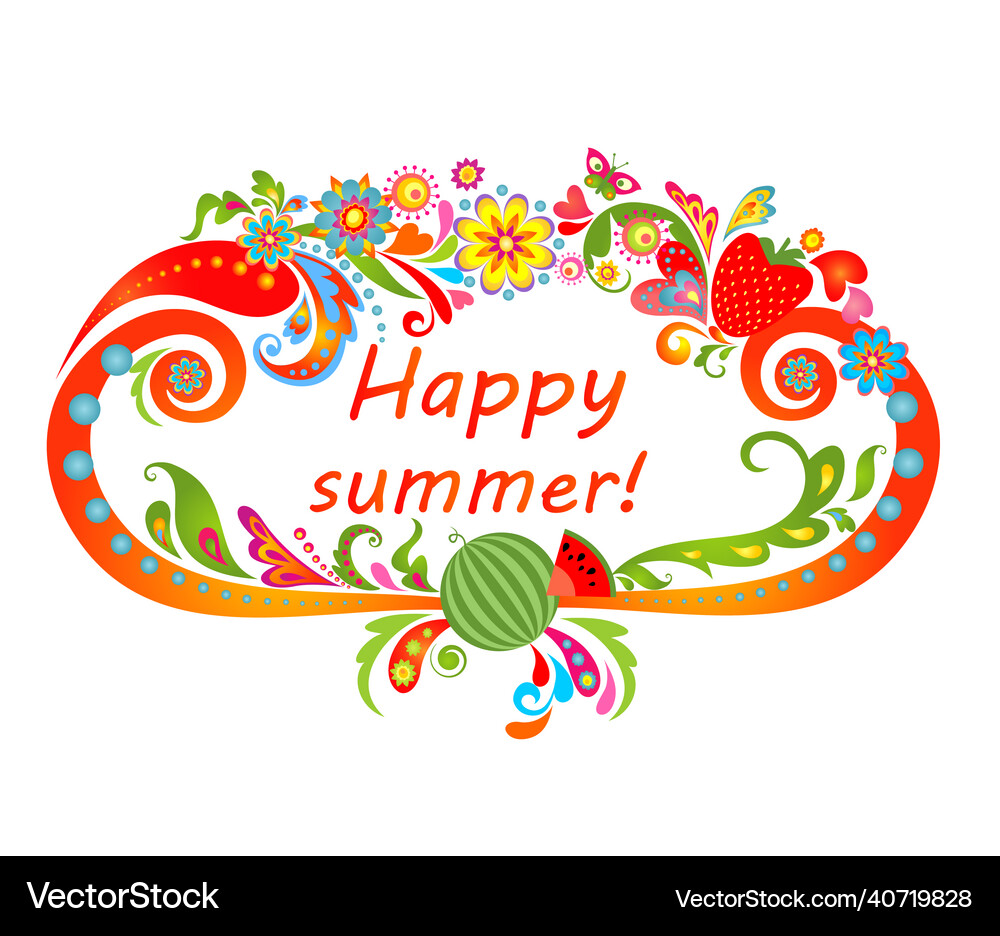 Summery frame with strawberry and watermelon Vector Image