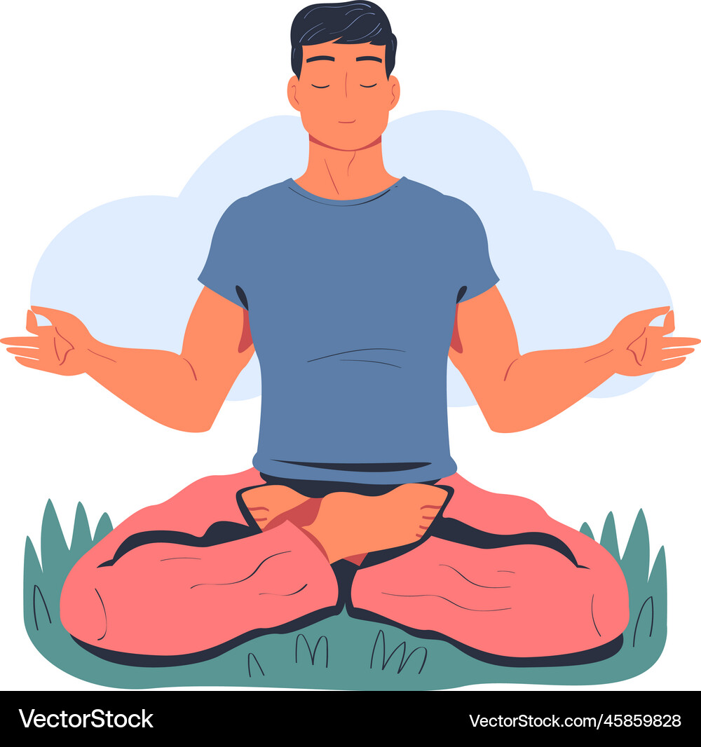 Tranquil man meditating on nature meditation Vector Image
