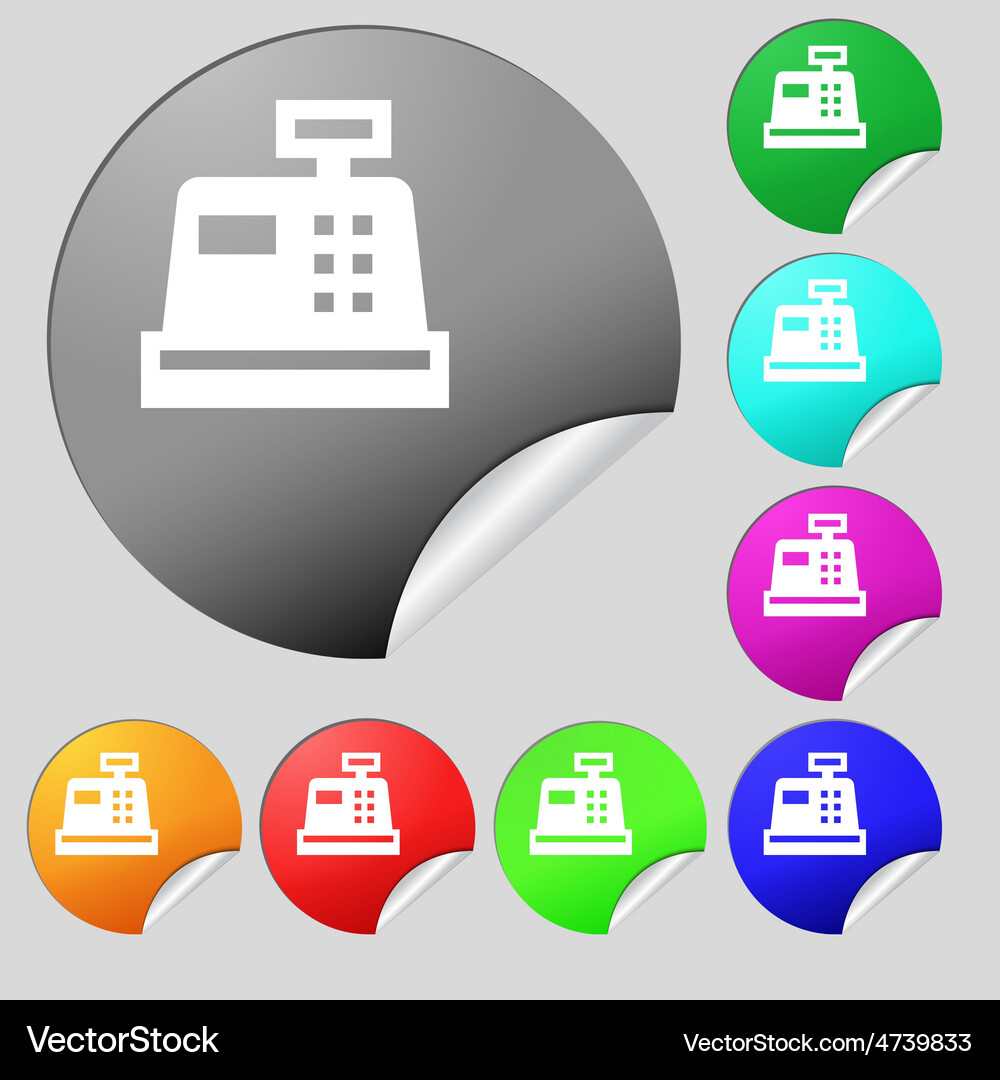 Cash register icon sign set eight multi-colored Vector Image