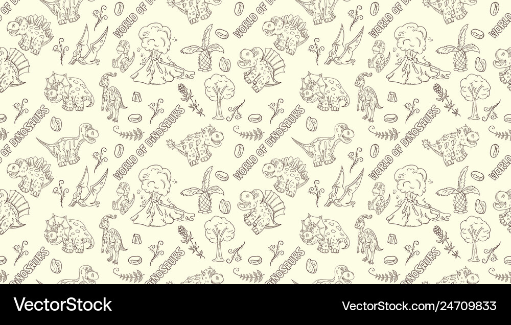 Contour seamless the pattern of small dinosaurs Vector Image