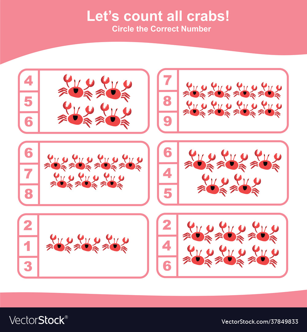 Counting crabs game for preschool children Vector Image