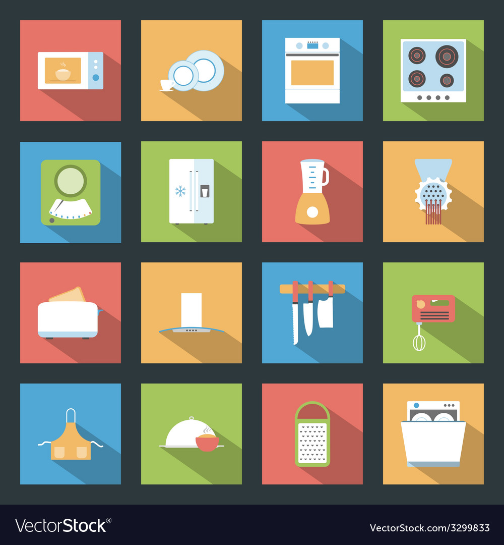 Kitchen flat icons set Royalty Free Vector Image
