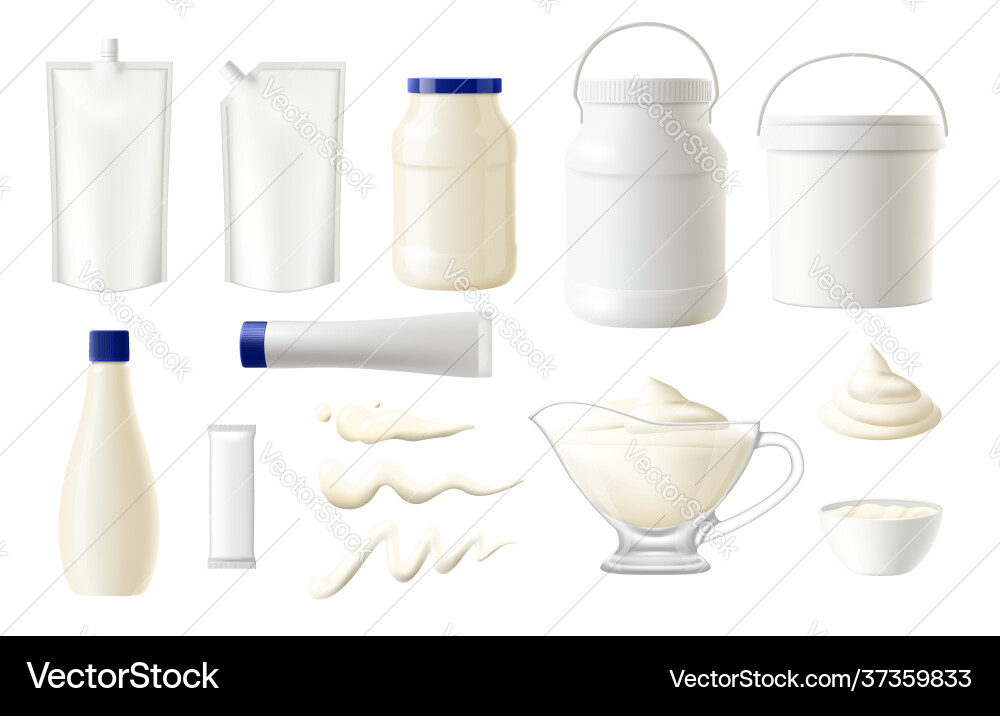 Mayonnaise food packages realistic pack mockups Vector Image