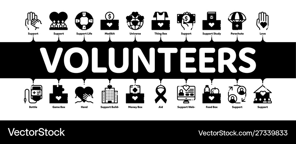Volunteers support minimal infographic banner Vector Image
