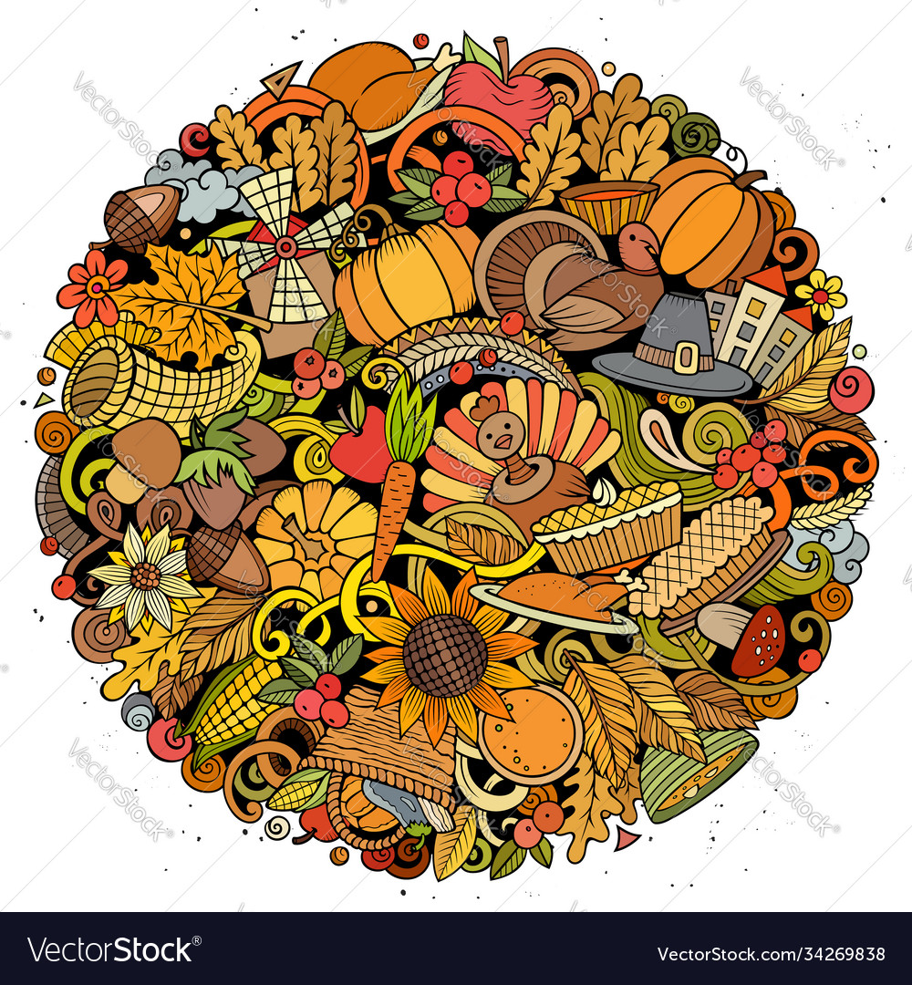 Cartoon doodles happy thanksgiving day Royalty Free Vector