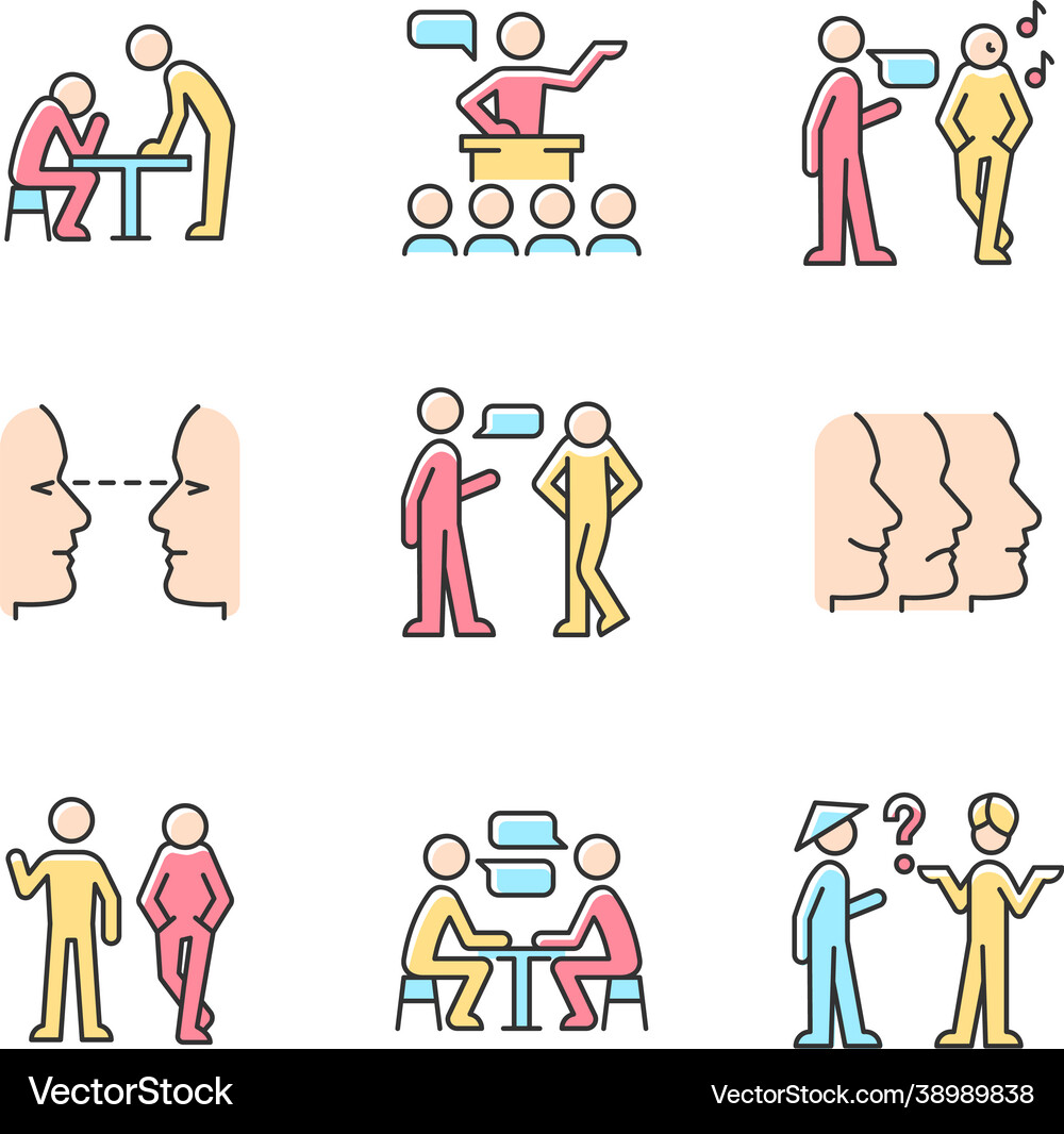 Communication process rgb color icons set Vector Image