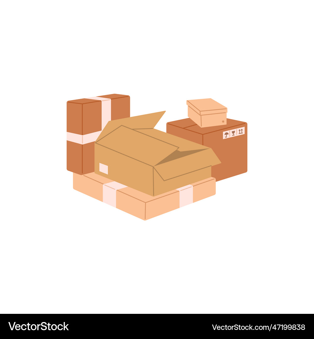 Pile Of Cardboard Boxes Moving Concept Flat Vector Image