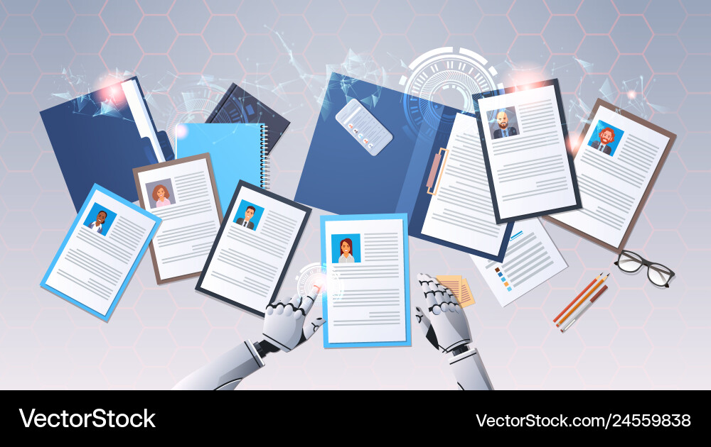 Robot hands choosing cv profile businesspeople Vector Image