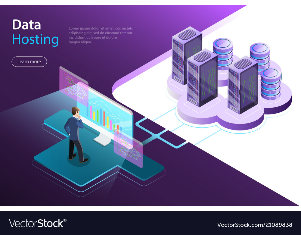 Server hosting flat isometric concept Royalty Free Vector