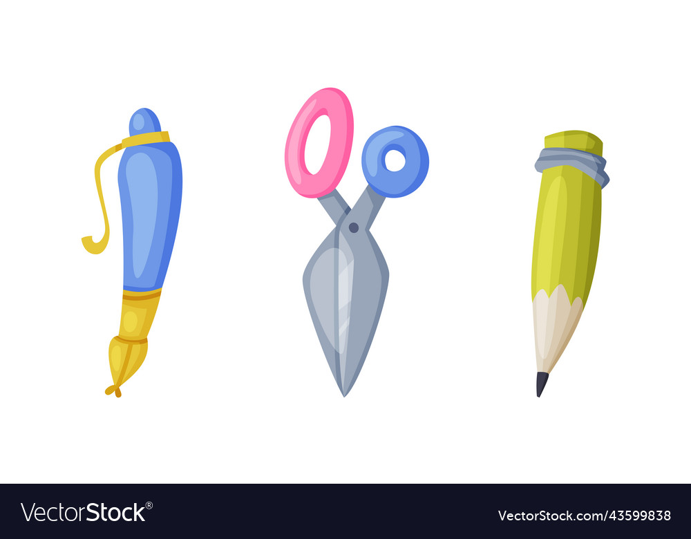 Set of school supplies pen scissors pencil Vector Image
