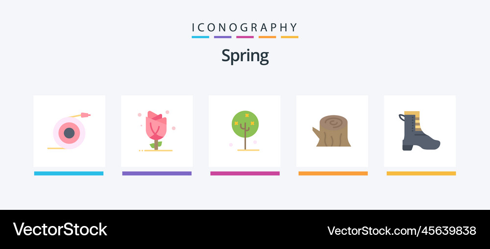 Spring flat 5 icon pack including wood Royalty Free Vector