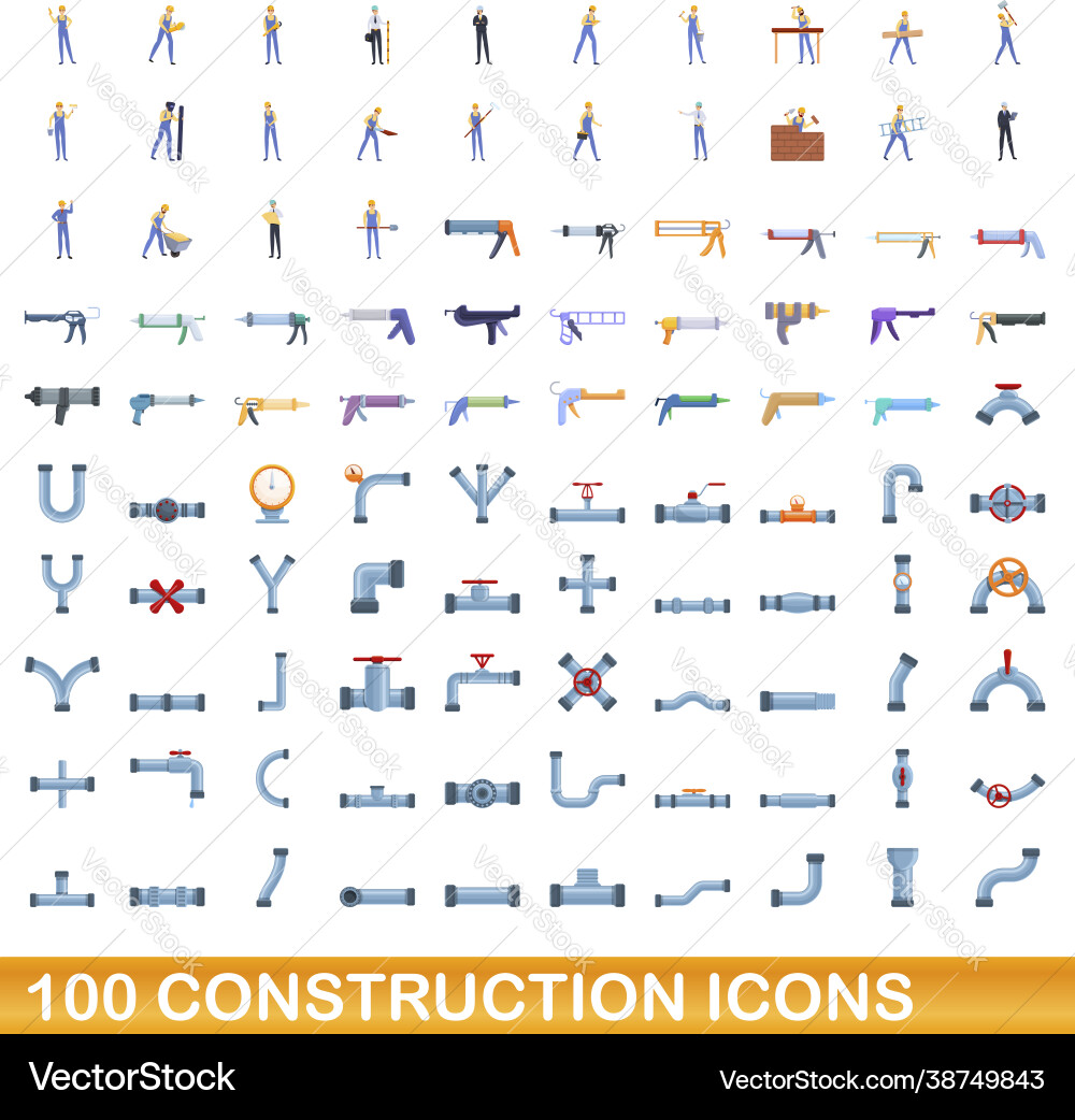 100 construction icons set cartoon style Vector Image