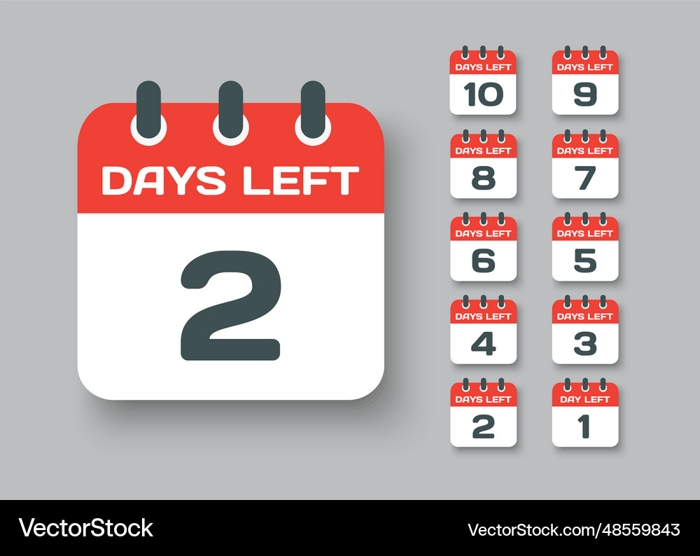 Countdown daily page calendar icon - 2 days left Vector Image