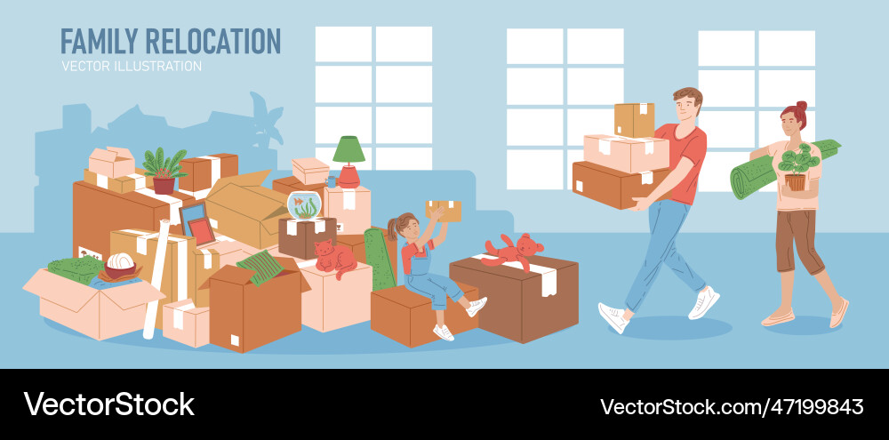 Family relocation banner with moving Royalty Free Vector