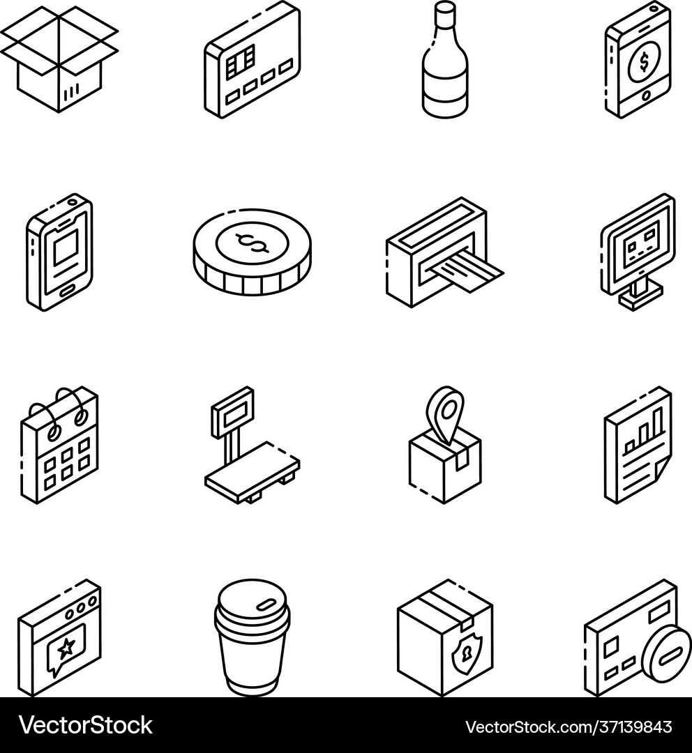 Logistics and finance linear isometric icons pack Vector Image