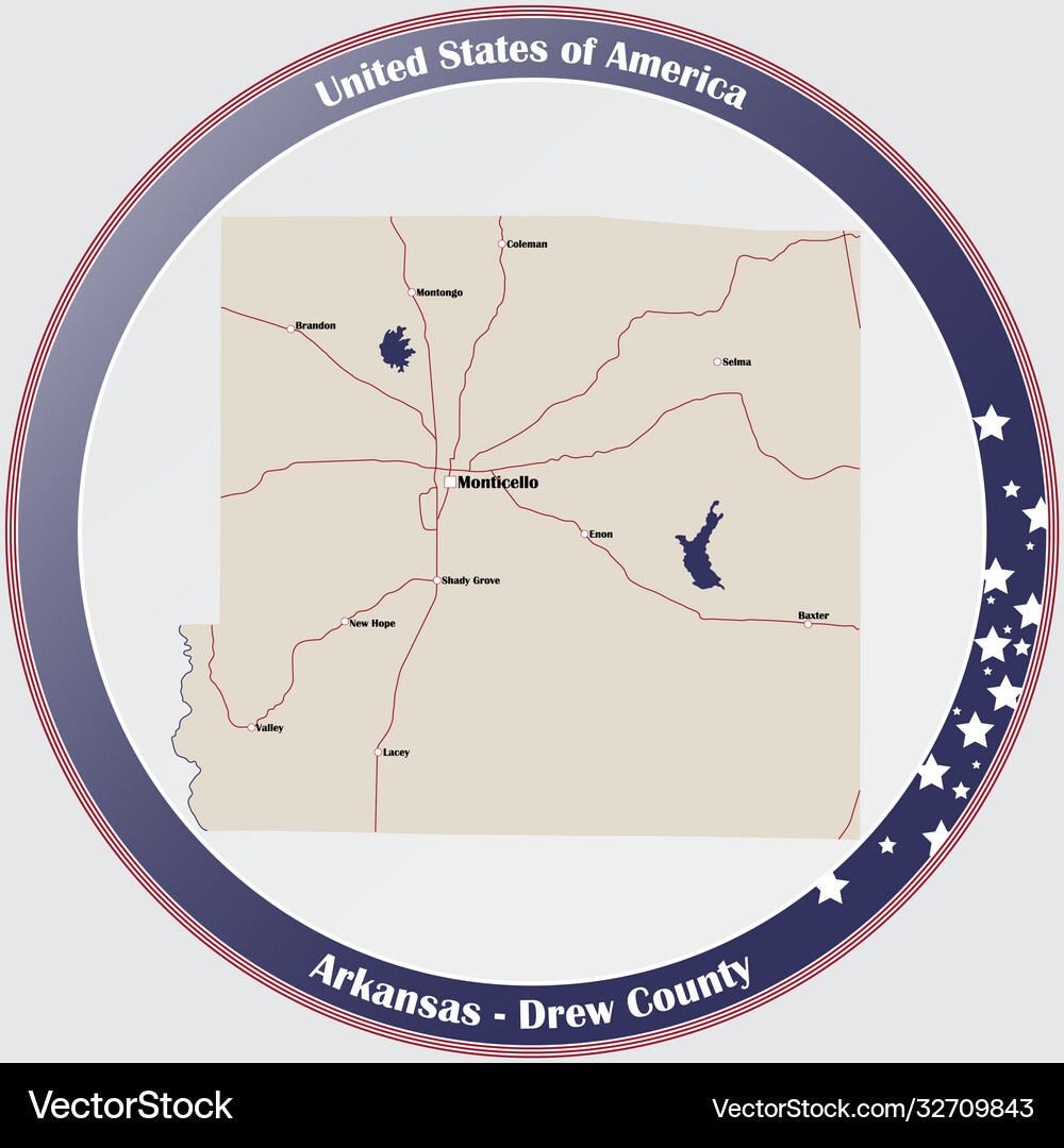Map drew county in arkansas Royalty Free Vector Image