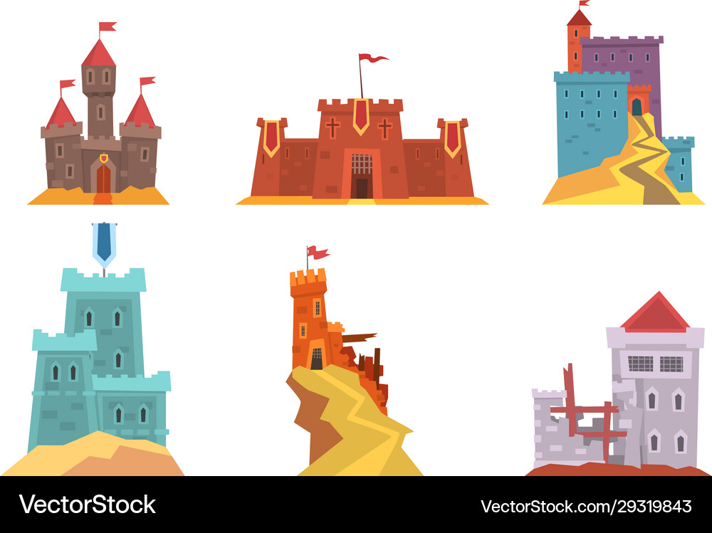 Medieval fairytale castles collection ancient Vector Image