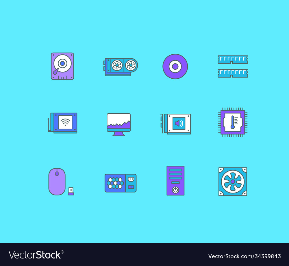 Set simple line icons computer upgrading Vector Image