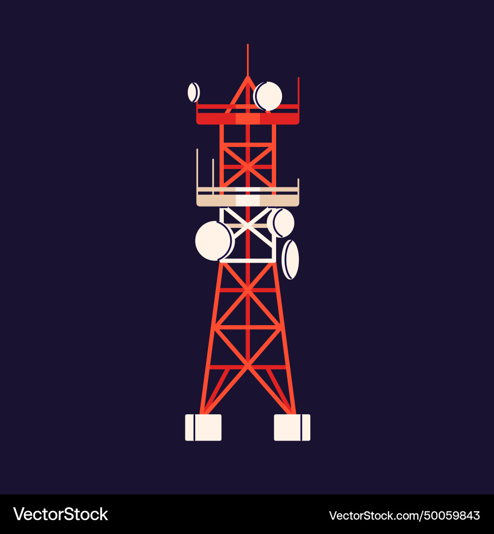 Telecommunication tower broadcasting radio mast Vector Image
