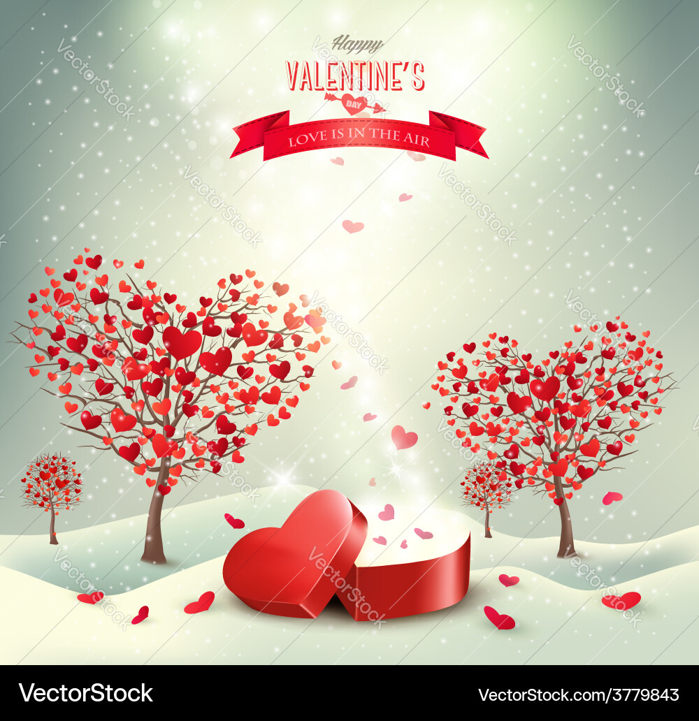 Valentine background with heart shaped trees Vector Image