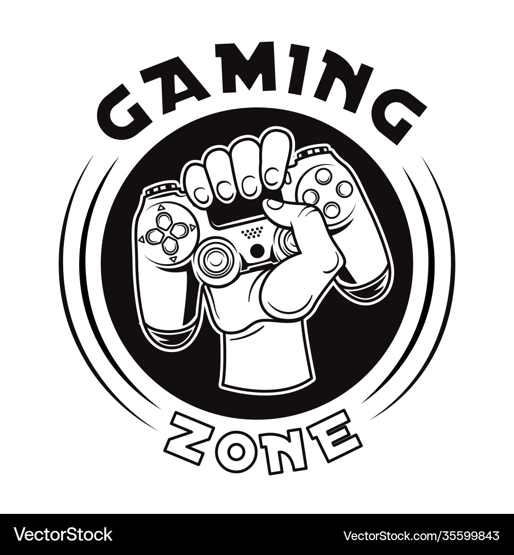 Vintage badge hand holding joystick Royalty Free Vector