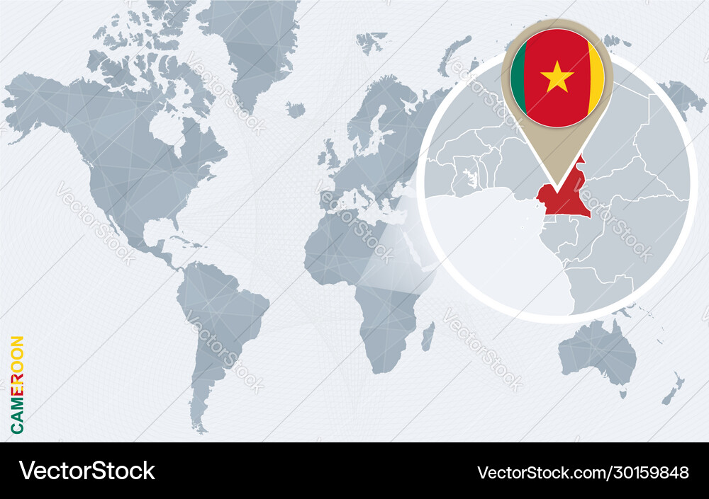 Abstract blue world map with magnified cameroon Vector Image