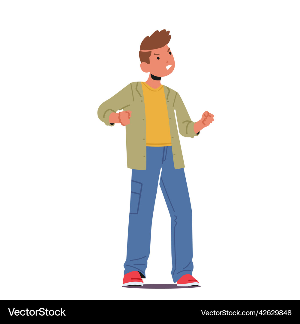 Angry little boy evil facial expression unhappy Vector Image