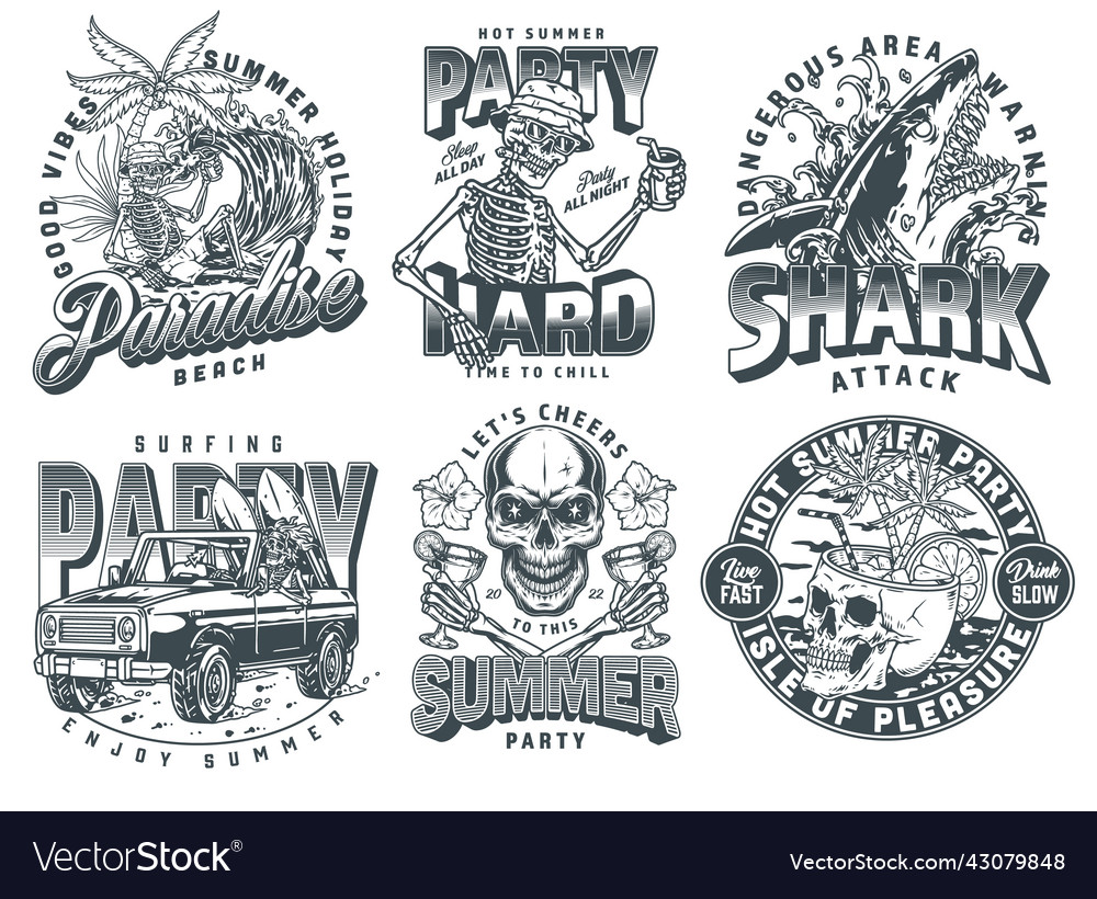 Beach Party Set Monochrome Flyers Royalty Free Vector Image