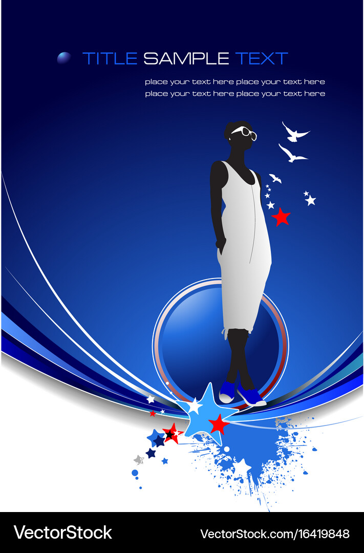 Blue abstract background with girl image Vector Image