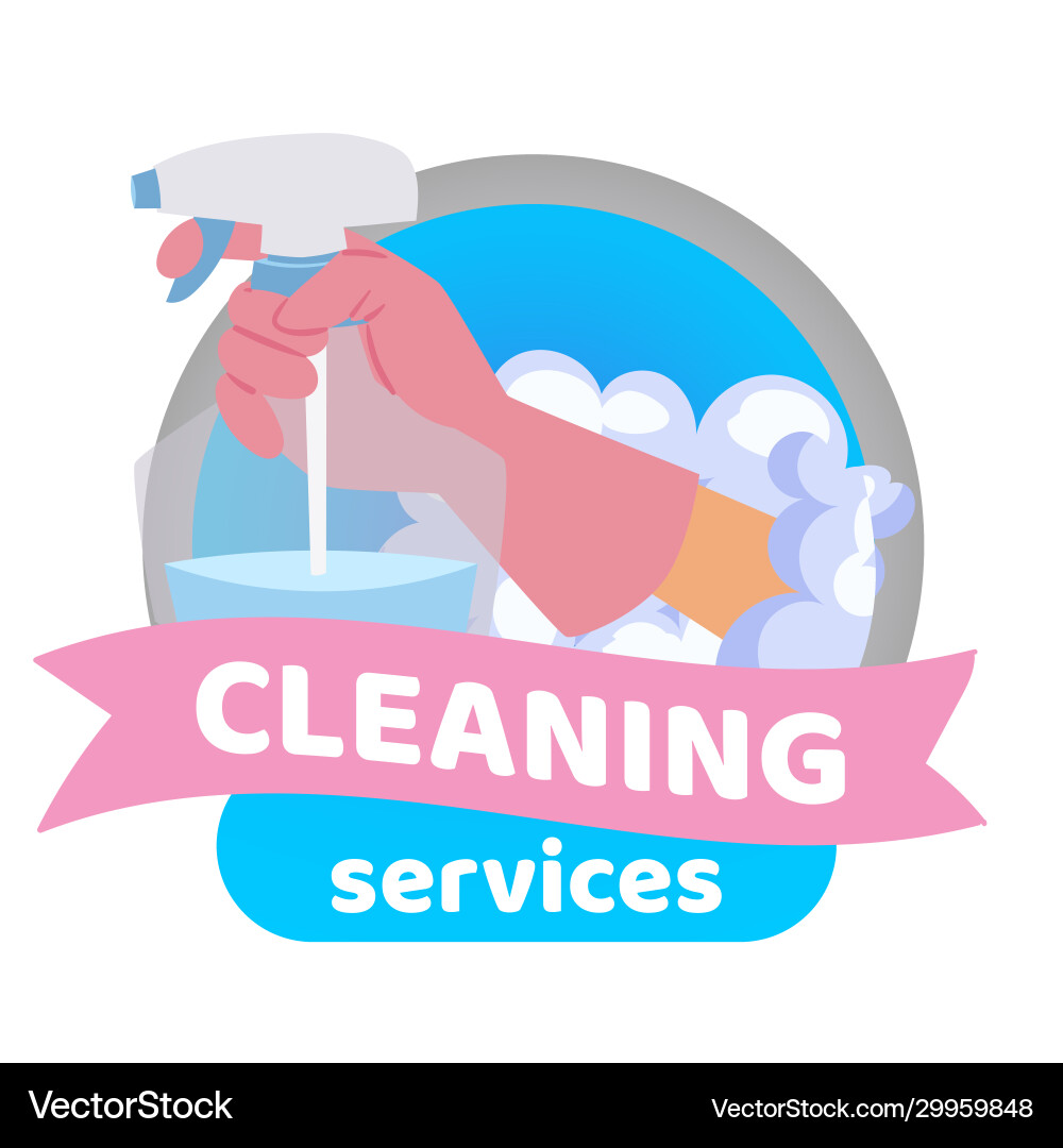 Cleaning service badge with detergent spray Vector Image