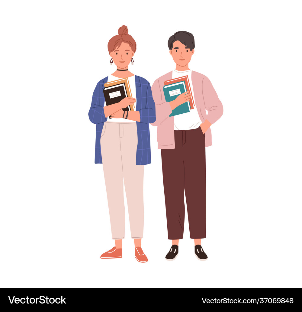 Couple modern students with books in hands Vector Image