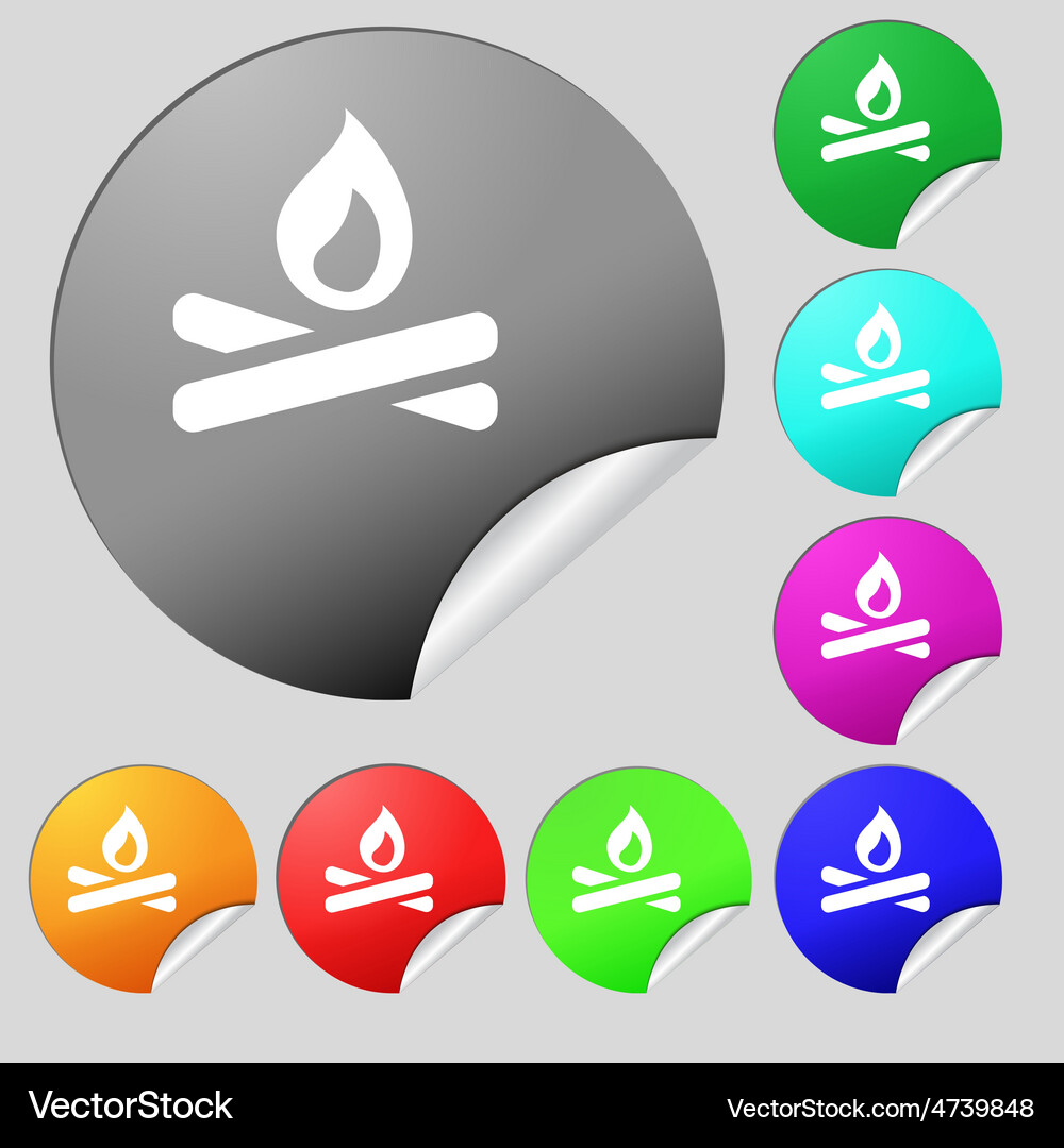 Fire flame icon sign set of eight multi-colored Vector Image