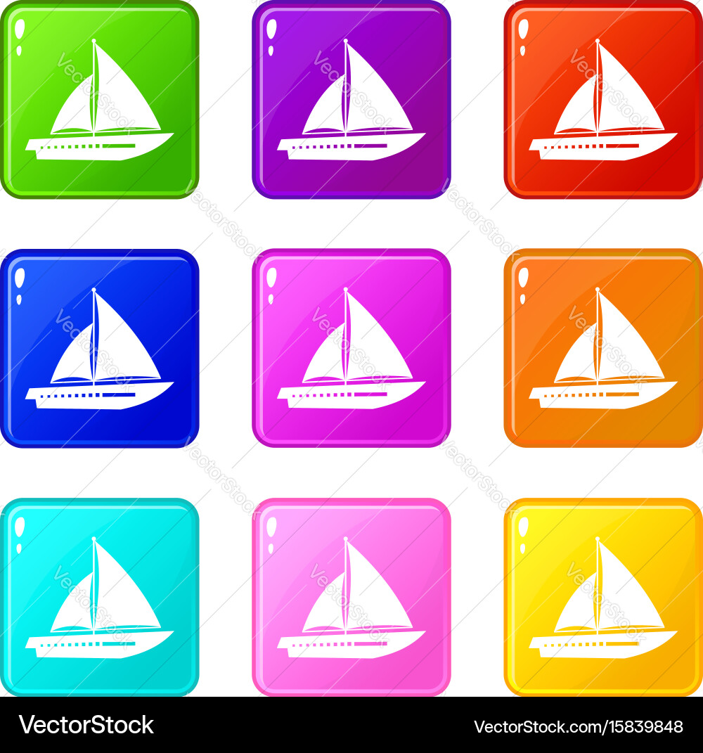 Sailing yacht icons 9 set Royalty Free Vector Image