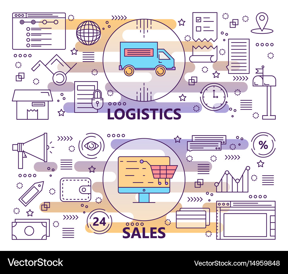 Set of modern thin line logistics and sales Vector Image
