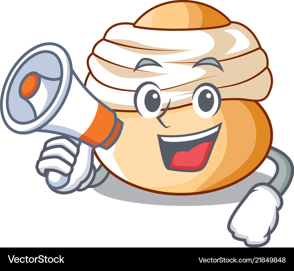 With megaphone cartoon semla bun almond paste Vector Image