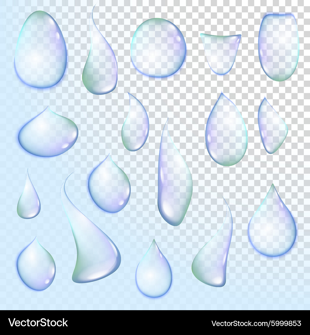 Drop pure clear water drops realistic set isolated