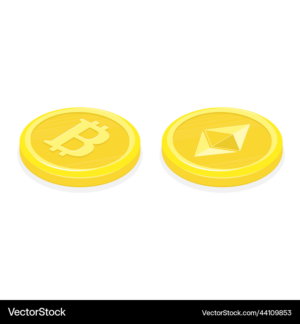Golden bitcoins ethereum icon Royalty Free Vector Image