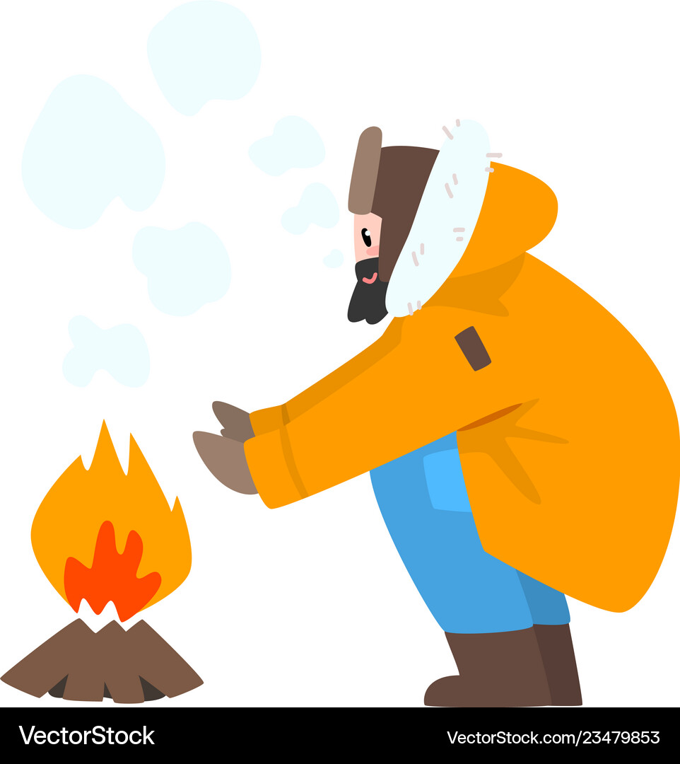 Man Warming Hands by Fire Royalty Free Vector Image