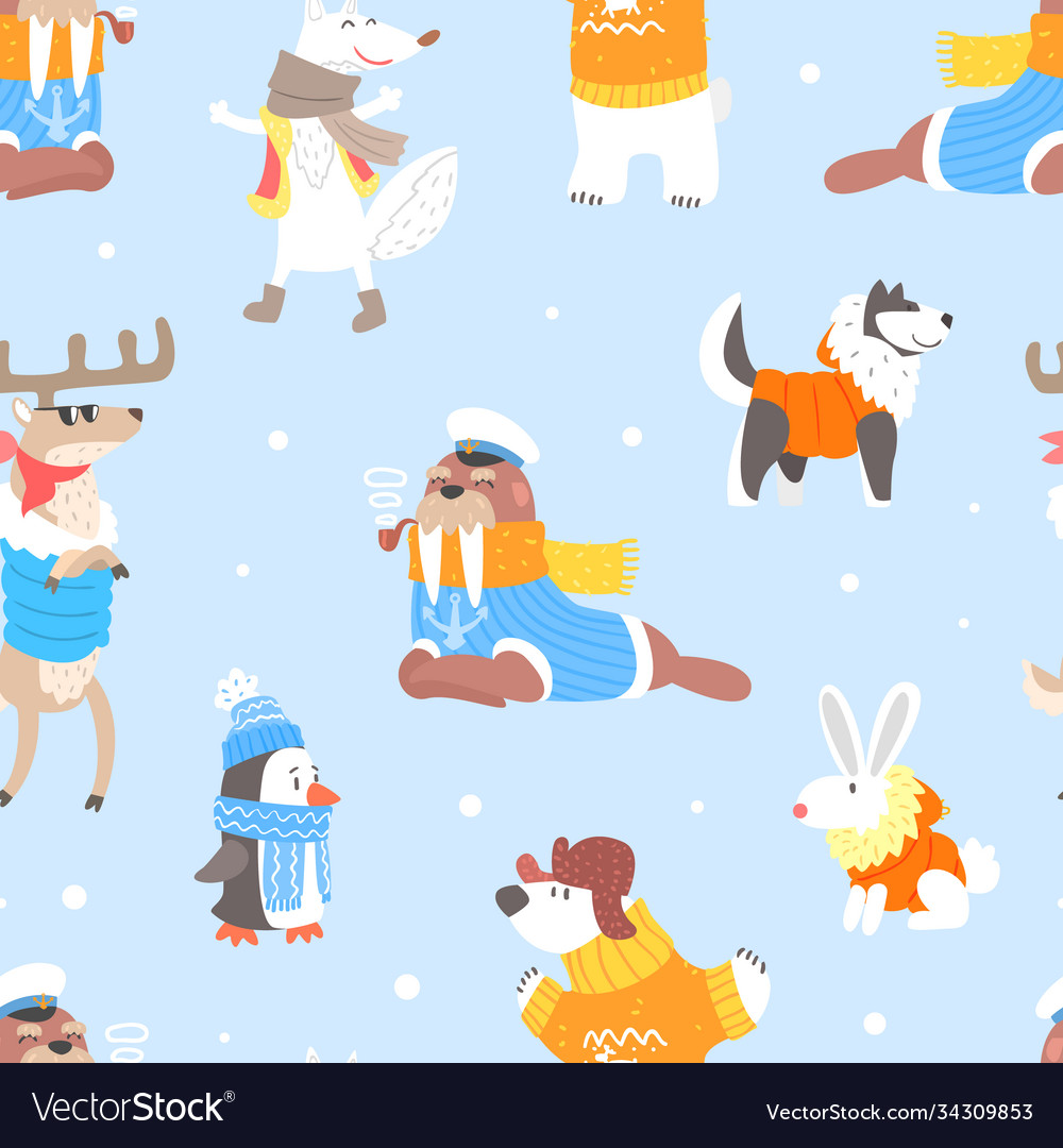 North pole arctic animals seamless pattern cute Vector Image