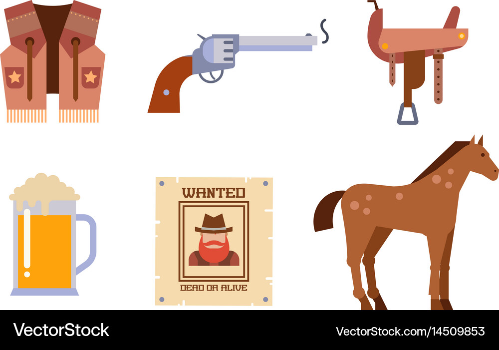 Wild west elements set icons cowboy rodeo Vector Image