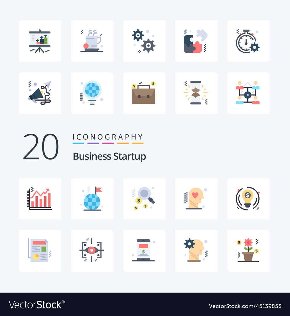 20 business startup flat color icon pack like Vector Image