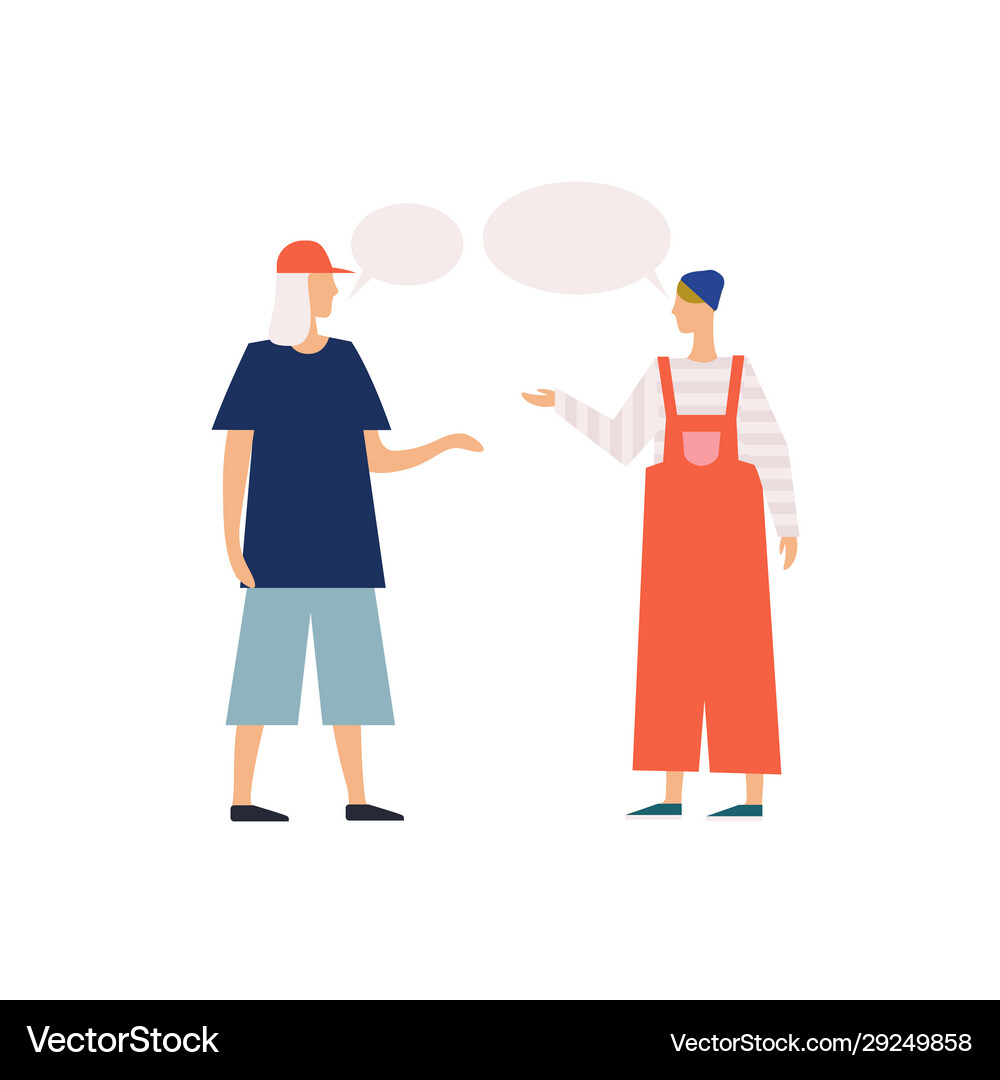 Dialogue two young modern cartoon people Vector Image