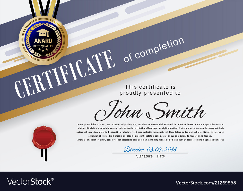 Official white certificate with blue gold stripes Vector Image